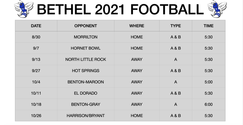 2021 Bethel Hornet Football Schedule | Bethel Middle School